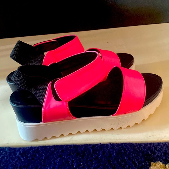Soda | Shoes | New Neon Pink Sandals With Velcro Straps | Poshmark